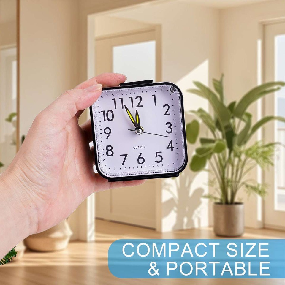 Small Travel Alarm Clock Analog Battery Operated Silent With Light No ...