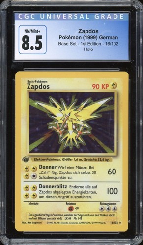 1999 Pokemon GERMAN 1st Edition Base Set Zapdos Holo 16/102 CGC 8.5 NM ...
