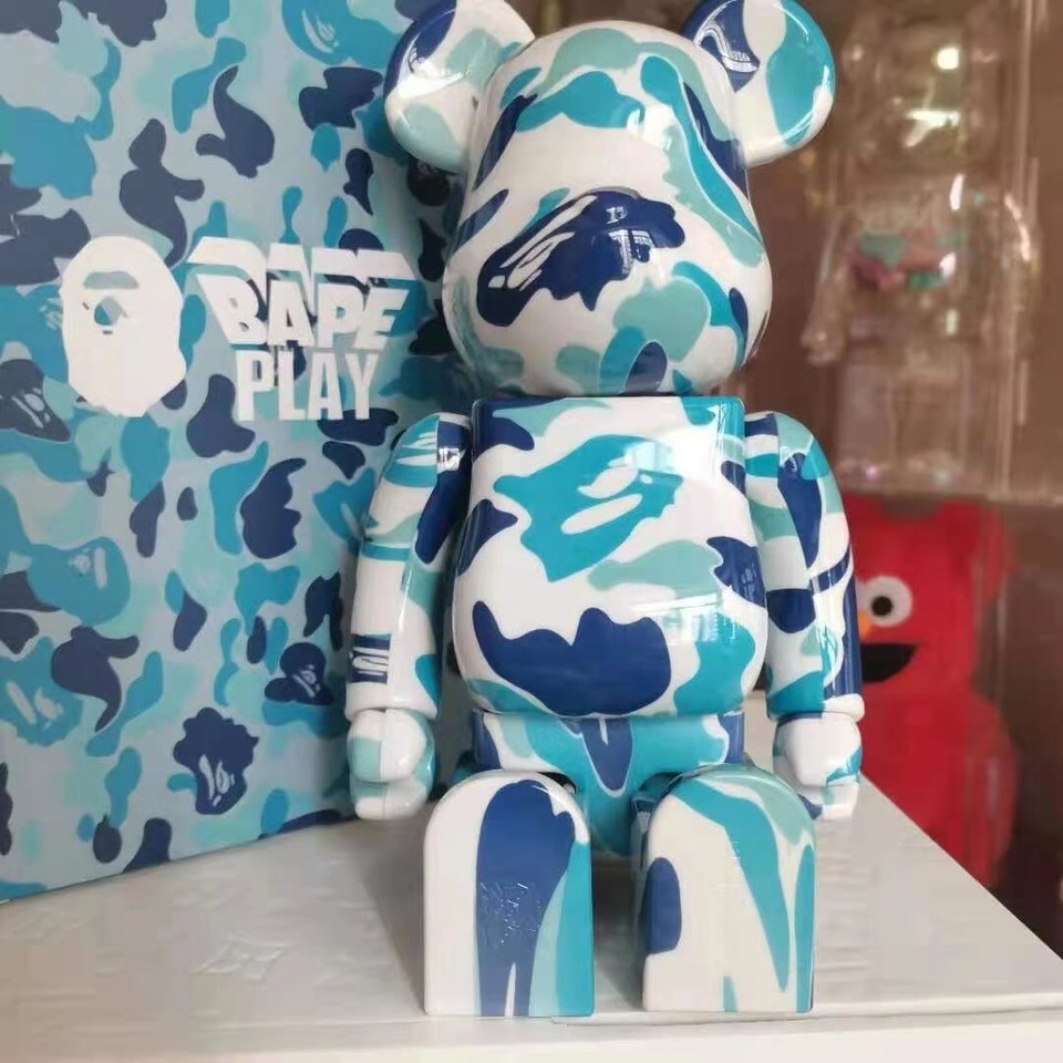 400%Bearbrick BAPE Play Camouflage Blue Action Figure Collectible Art ...