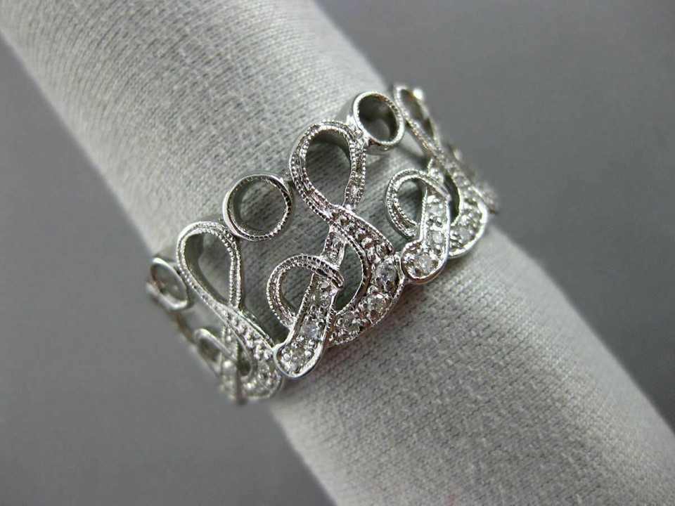 ESTATE .22CT DIAMOND 14KT WHITE GOLD 3D FILIGREE MUSICAL NOTE ETERNITY ...