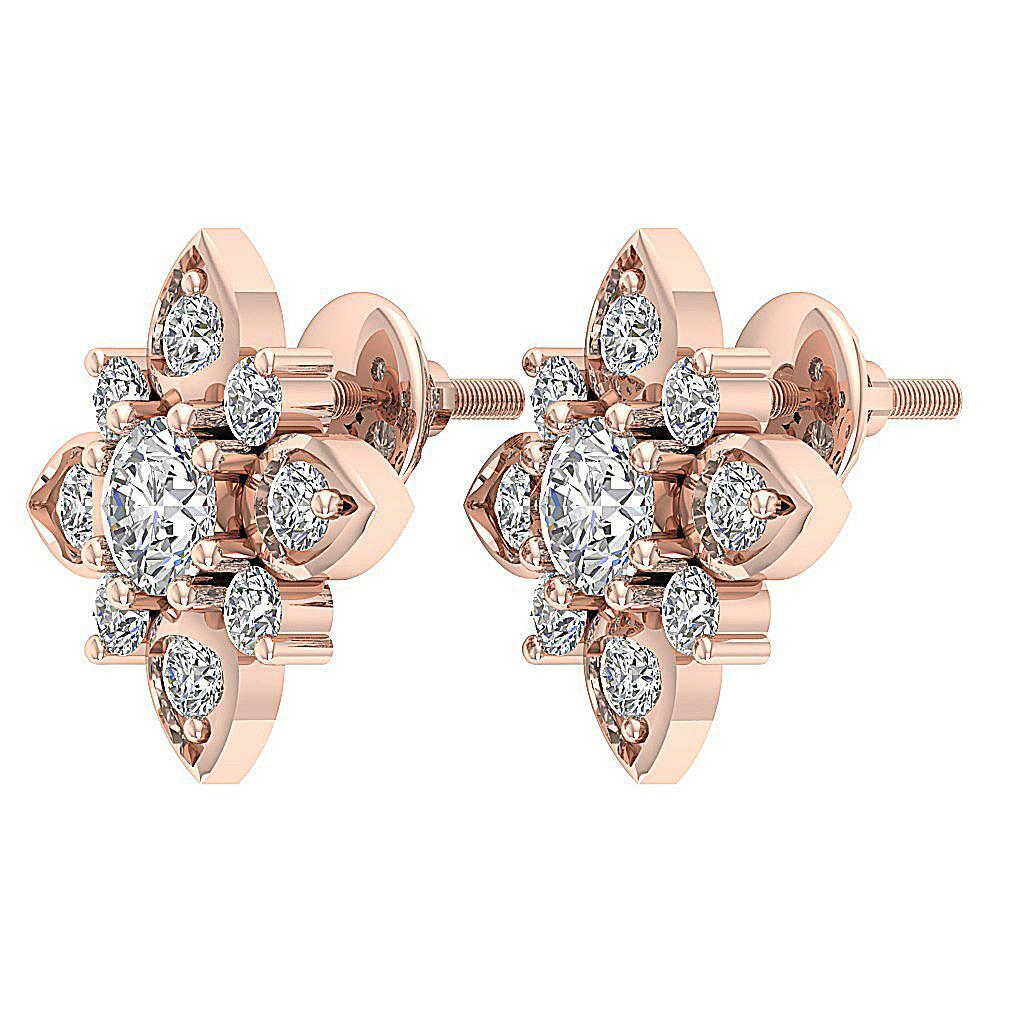 Flower Cluster Studs Earring Round Diamond I1 G 1.45 Ct White Yellow ...