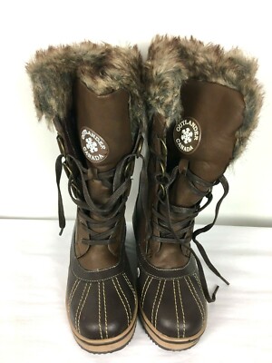 Outlander Canada Women Winter Brown Faux Leather Fur LinedLace Up Boots ...