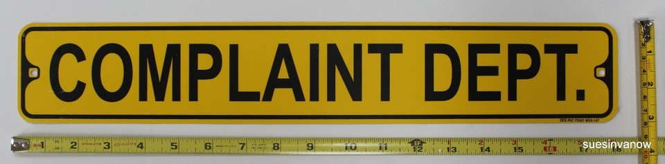 Metal Street Sign Complaint Dept. Bar Garage Business Home Kitchen ...