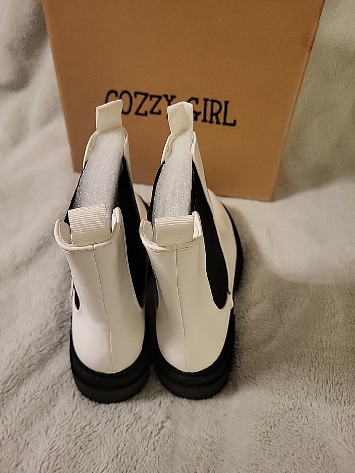 Cozzy Girl White Joanna Combat Pull On Boots Womens Size 9 "Dr Marten ...
