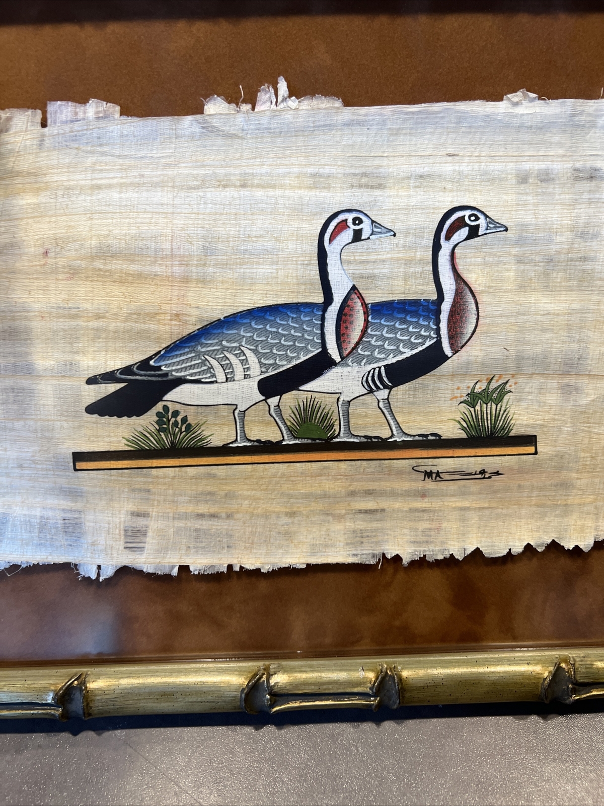 Vtg Delta Papyrus Factory Egypt Painting Geese Signed Birds Framed ...