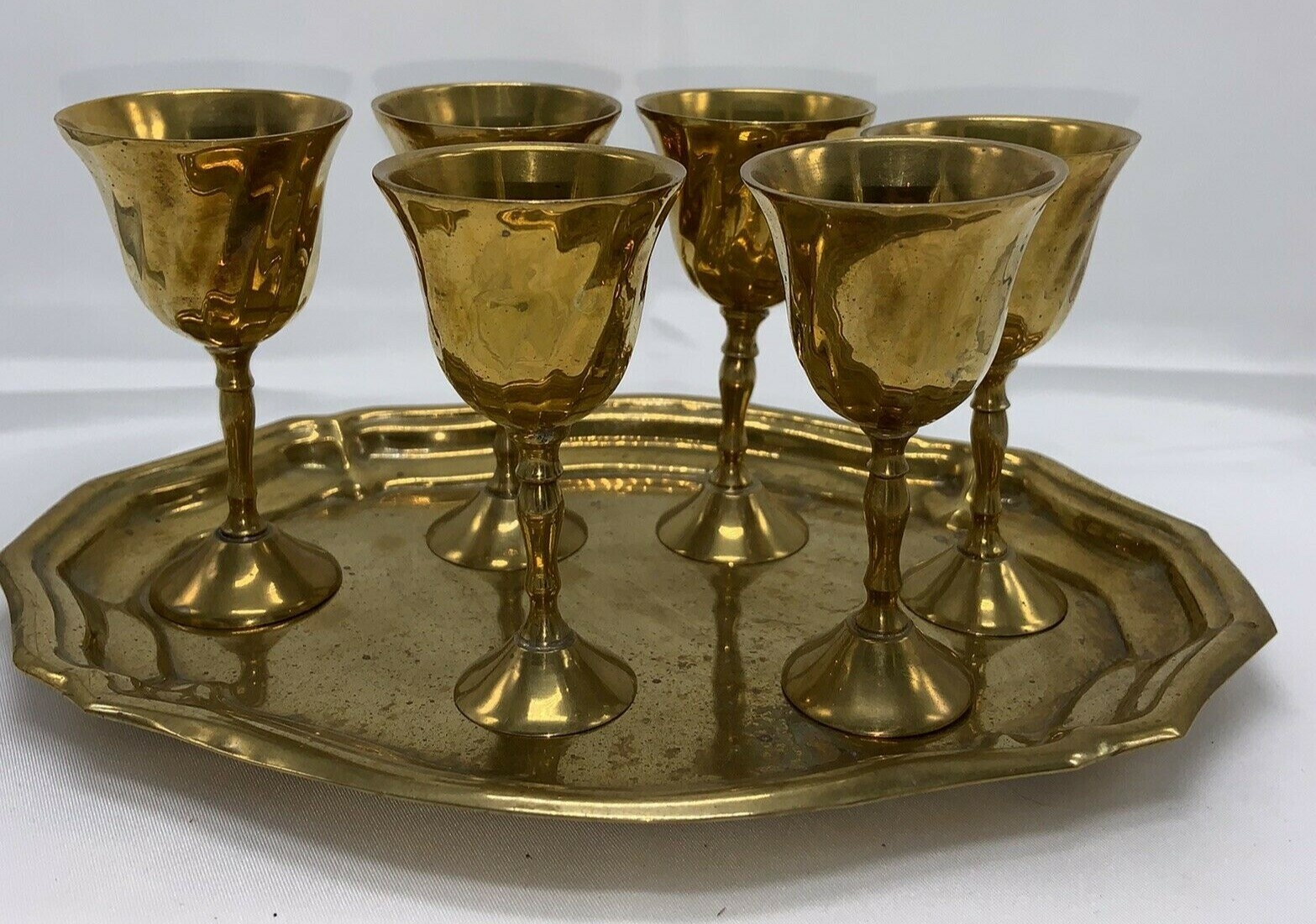 VINTAGE BRASS 7 PIECE CORDIAL-SHERRY SET WITH TRAY India | eBay