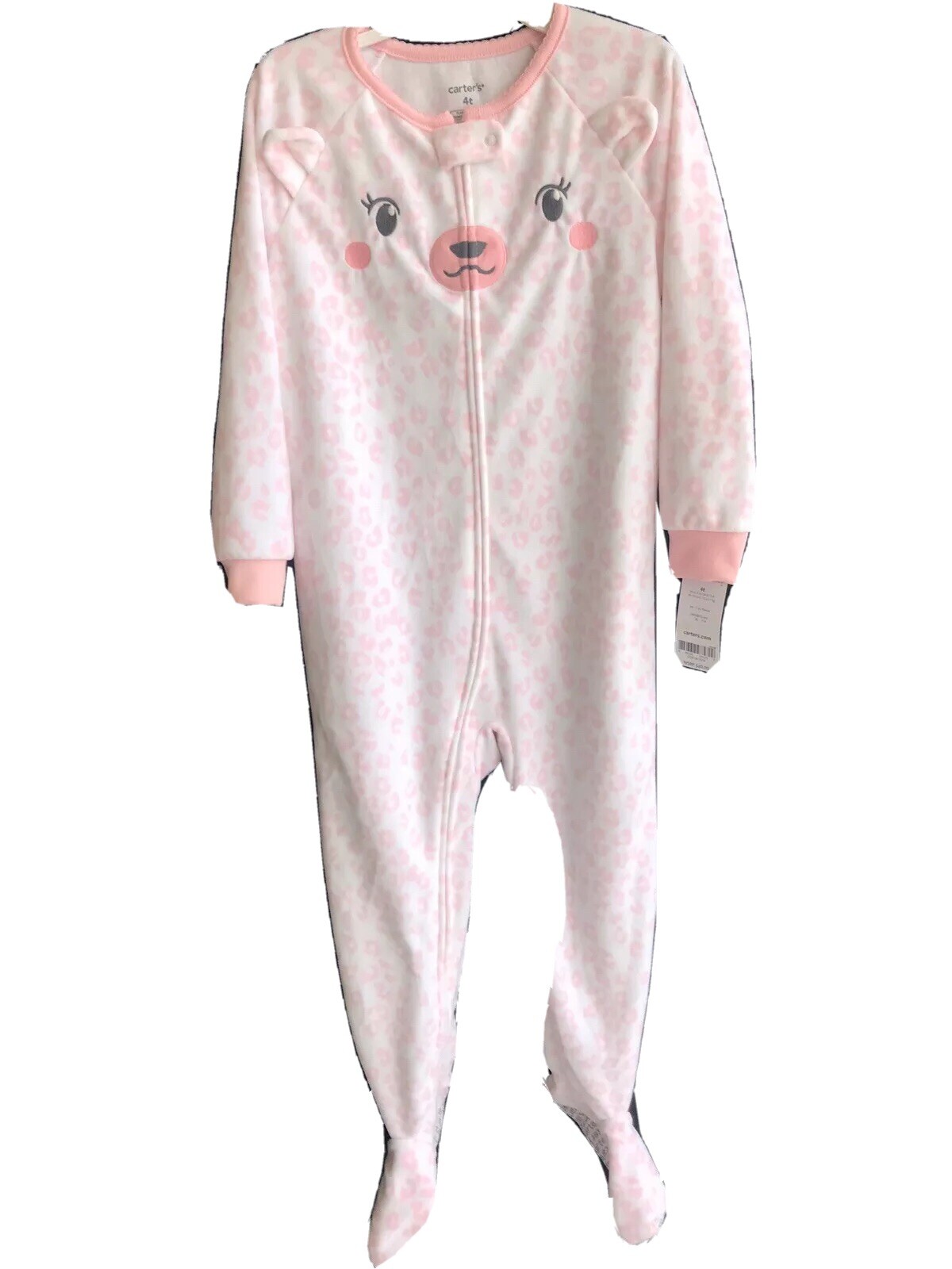 Carter’s Toddler Bear Pajamas Size 4T Pink Fleece One Piece Zip Up New ...