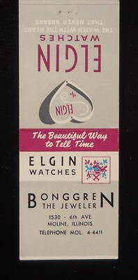 1950s Bonggren The Jeweler Elgin Watches 1530 6th Ave. Moline IL Rock ...