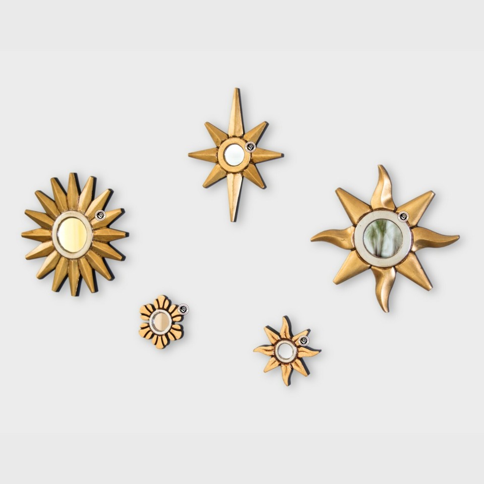 Small Sunburst Mirror set 5 , Handmade Wood Round Mirror for Wall ...