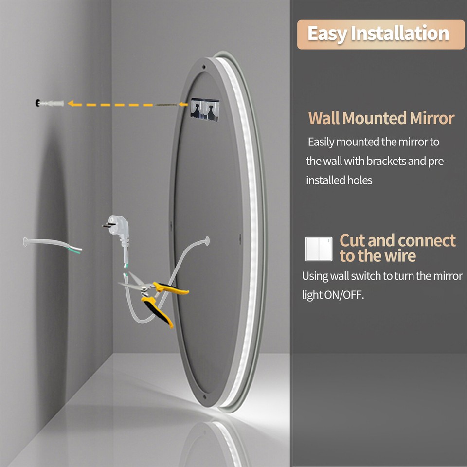 Large Round LED Bathroom Mirror Backlit Rims Sleekest Illuminated ...