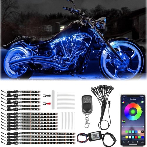 16PC RGB Bluetooth Motorcycle LED Light Under Glow Neon Strip Remote ...