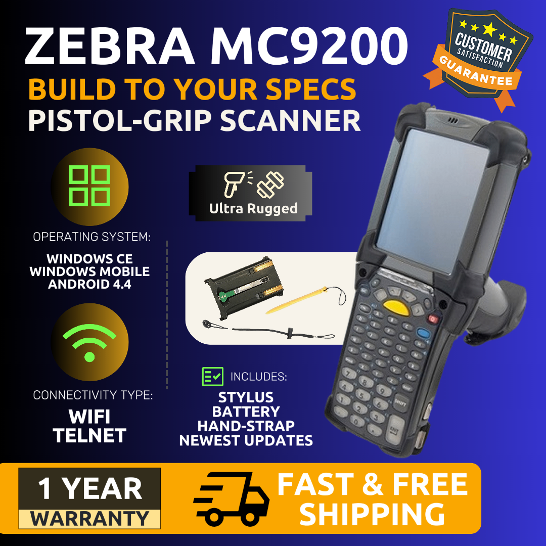 Zebra MC92N0-G Wireless Pistol-Grip Barcode Scanner MC9200, 1-YEAR ...