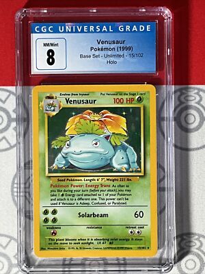 CGC 8 Pokemon TCG Venusaur Base Set Unlimited Holo (1999) 15 GRADED PSA ...