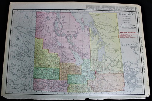 RAND MCNALLY COMMERCIAL ATLAS MAP PAGE MANITOBA CANADA WITH RAILROADS ...