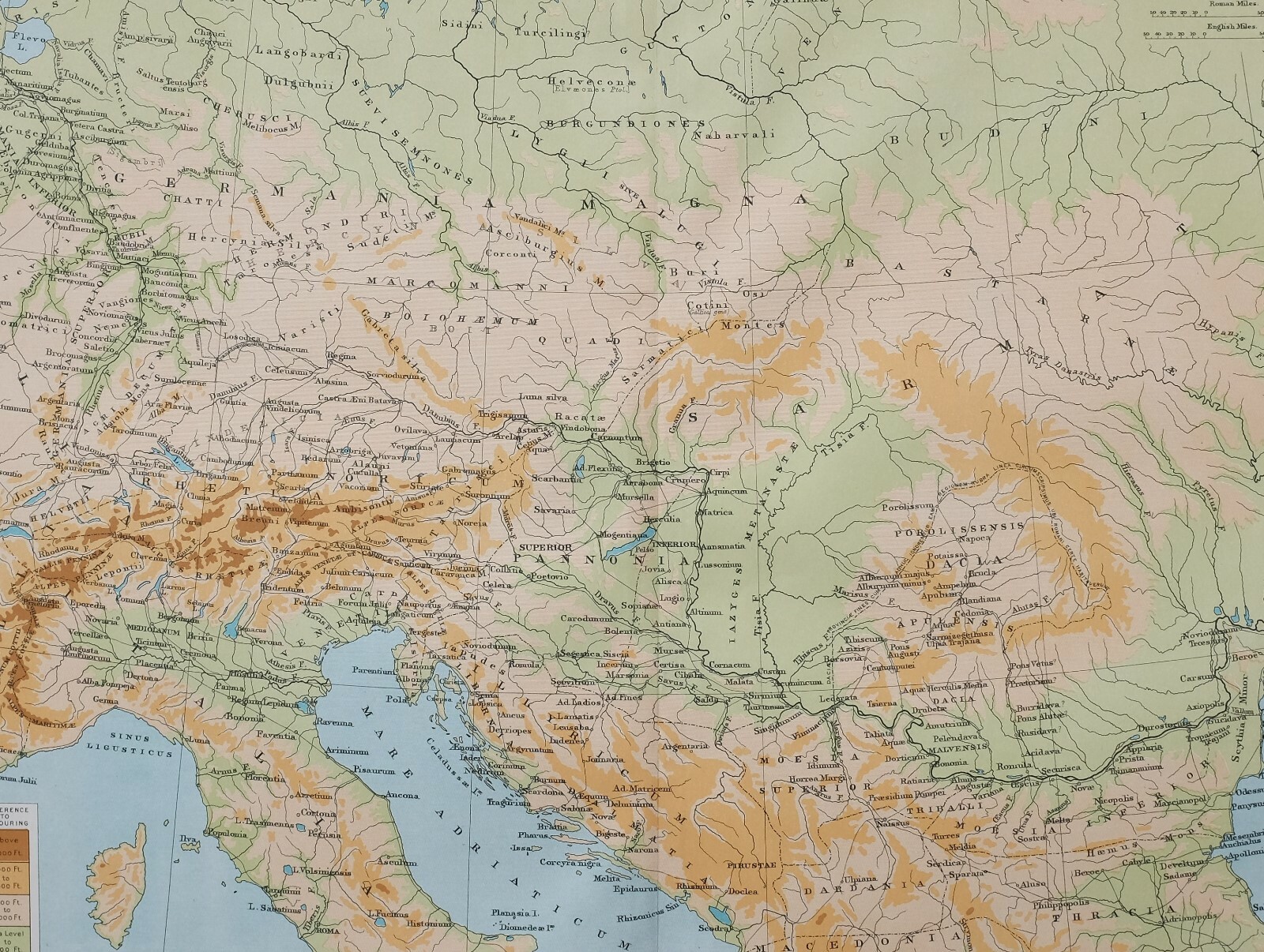 CLASSICAL MAP DANUBIAN PROVINCES ROMAN EMPIRE ITALIA NORICUM PANNONIA ...