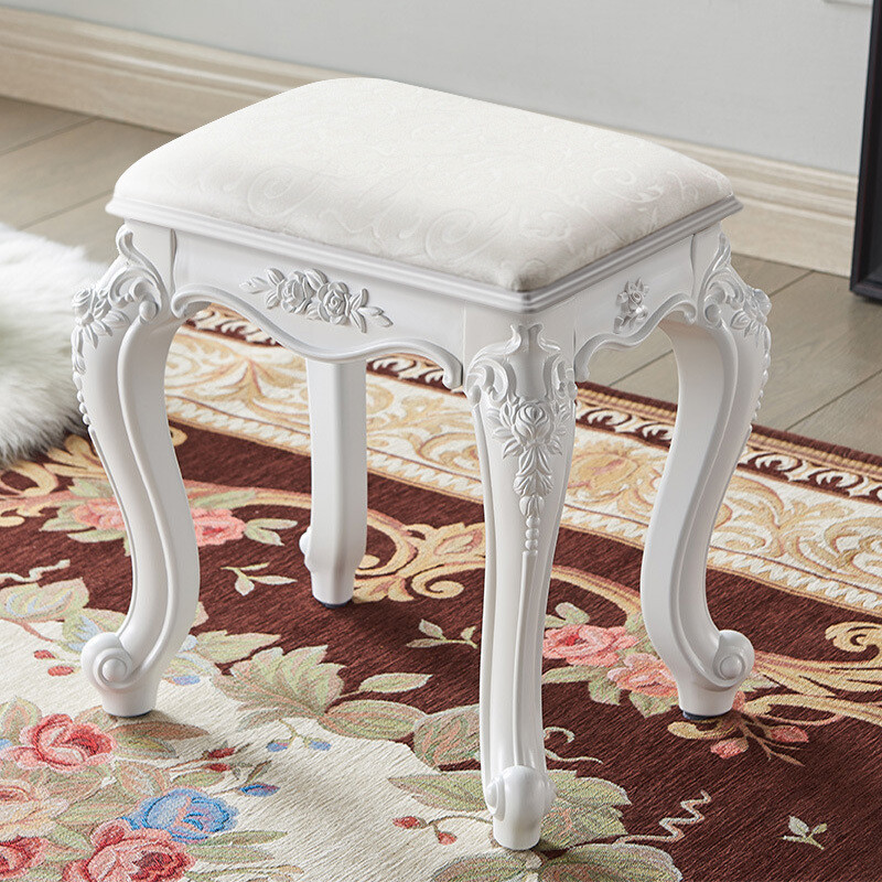 French Retro Carving Flowers Legs Dressing Table Chair Vanity Stool ...