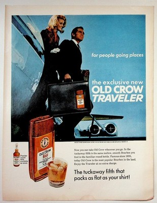 Old Crow Vintage Magazine Ad Flat Bottle Traveler Bourbon Whiskey 1960s ...