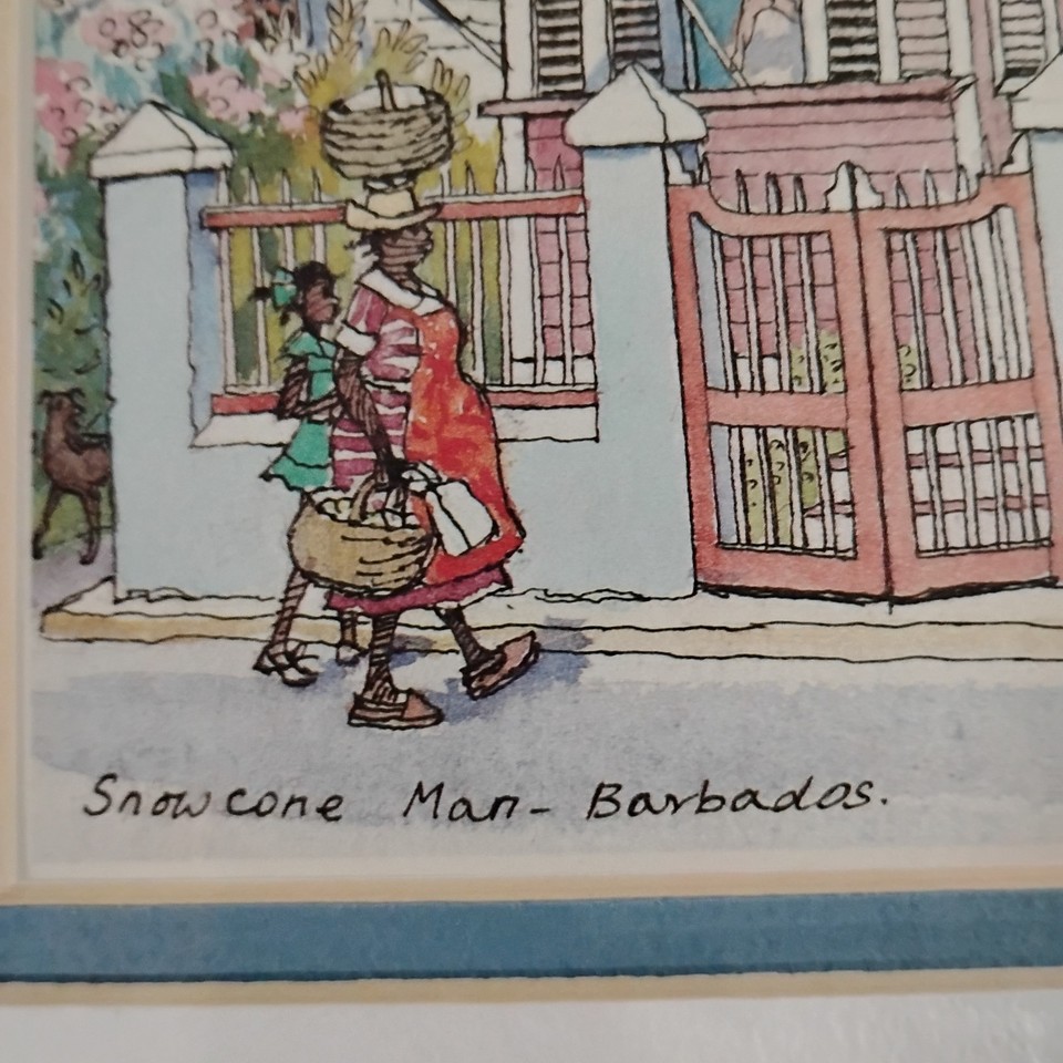 JILL WALKER "Snow Cone Man Barbados" Matted & Framed. Collectible | eBay