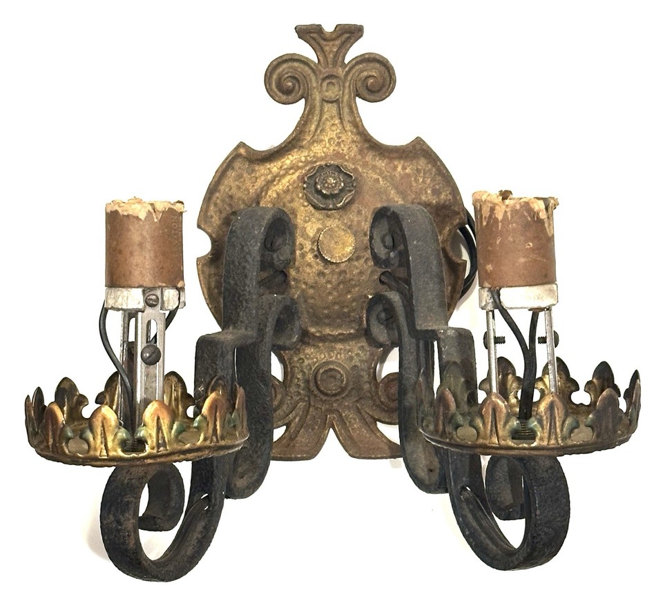 Trio Vintage Iron Wall Sconces Arts & Crafts Mission Gothic For ...