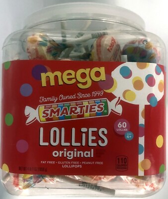 Smarties Mega Lollies Pops Candy 60 Ct Tub Suckers Lollipops Bulk ...