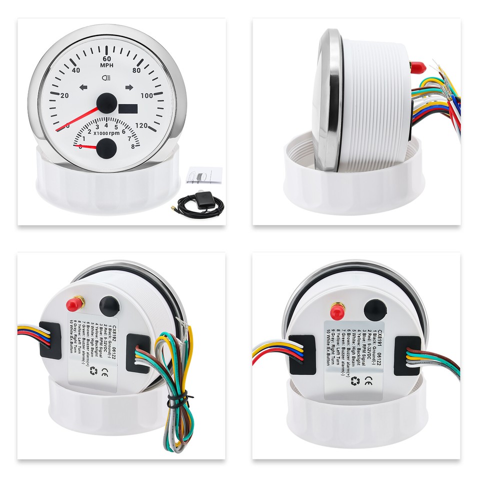 5 Gauge Set GPS Speedometer with Tachometer 120MPH | Silver | Red ...
