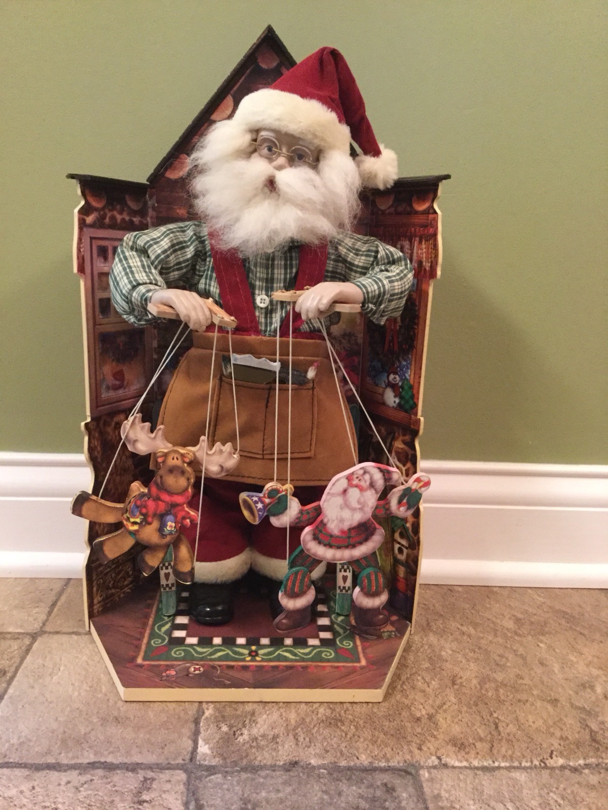 Christmas Musical Wind Up Santa Puppeteer with Two Marionettes | eBay