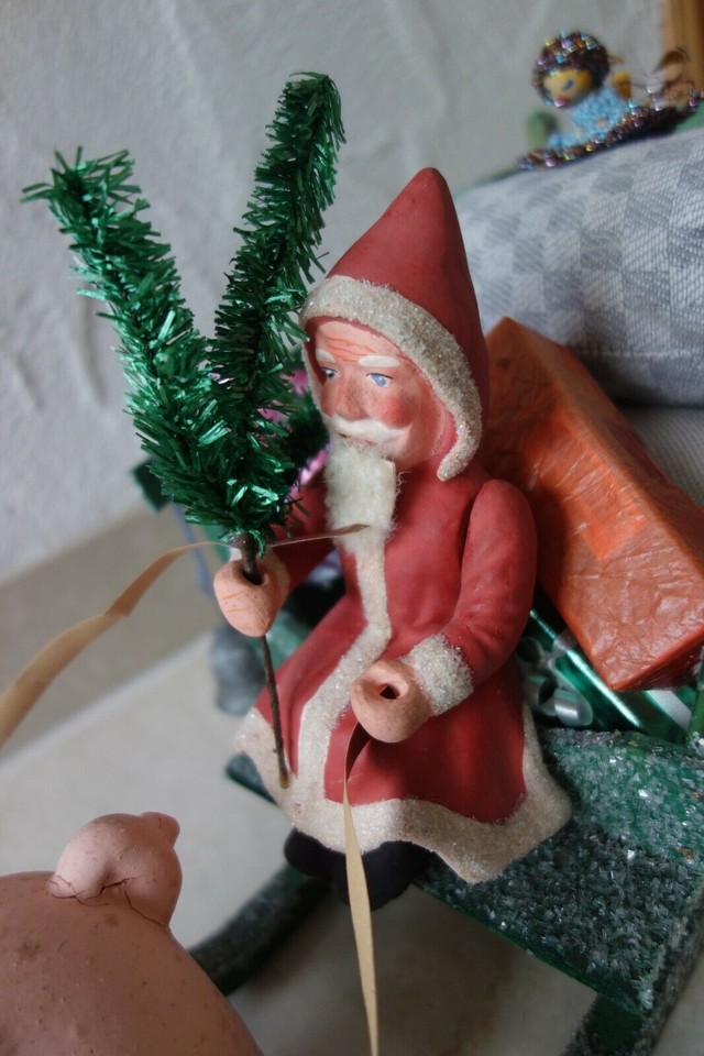 Antique 1900 German Santa Claus Belsnickle Figure with pig great size ...