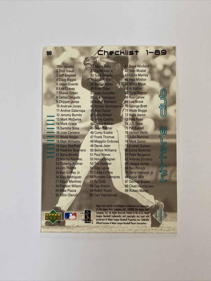 2000 Upper Deck Hitters Club Checklist #90 Ken Griffey Jr Seattle ...