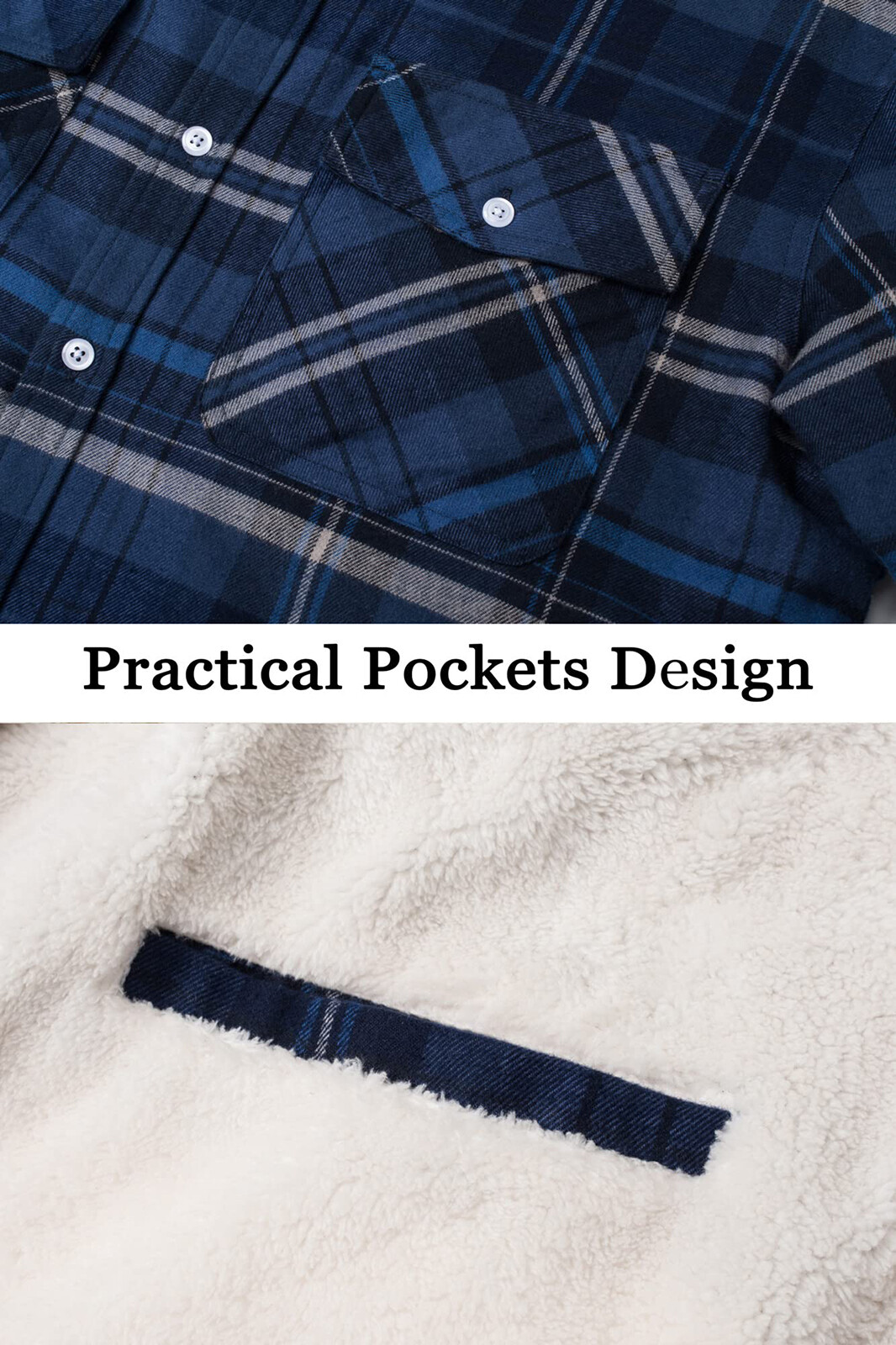 Men's Sherpa Jacket Flannel Plaid Print Shirts Casual Fleece Lapel Work ...