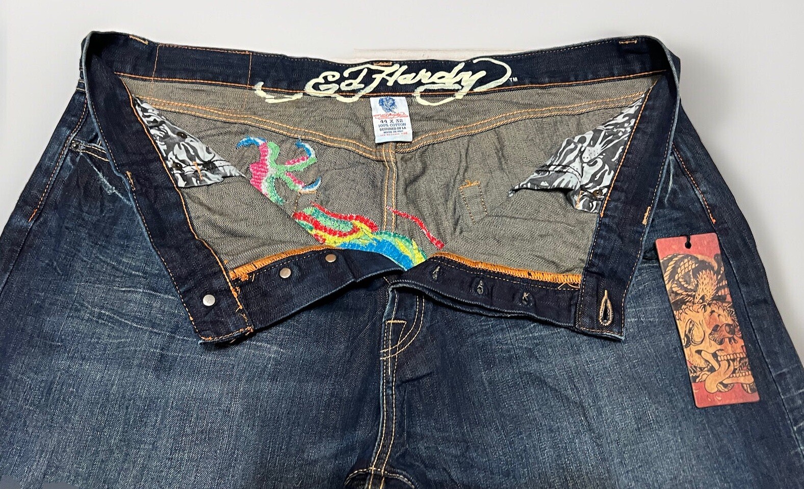 Ed Hardy Blue Denim Jeans Jenny Dragon Embroidered VTG Mens Size 44x32 ...