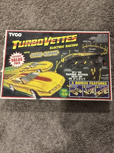 TYCO Turbo Vettes Electric Racing Slot Track Set Nite-Glow Glowing 6676 ...