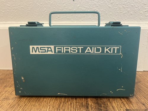 First Aid Kit MSA 10 Unit First Aid kit Pristine vintage teal metal box ...