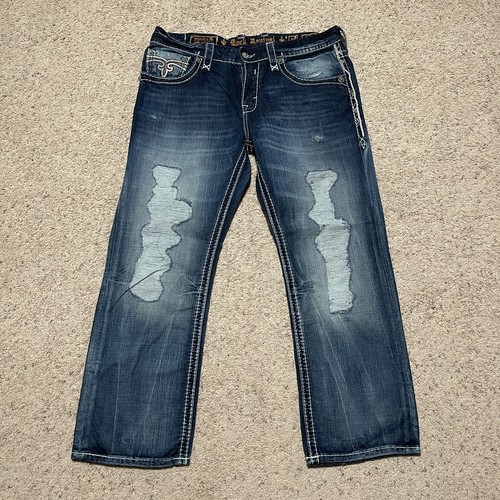 Men's 38 (Fit 39x30) Rock Revival Rosh Straight Thick Stitch Medium ...