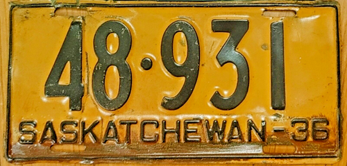 **1936 Saskatchewan License Plate ** # 48-931 SGI Clear | eBay