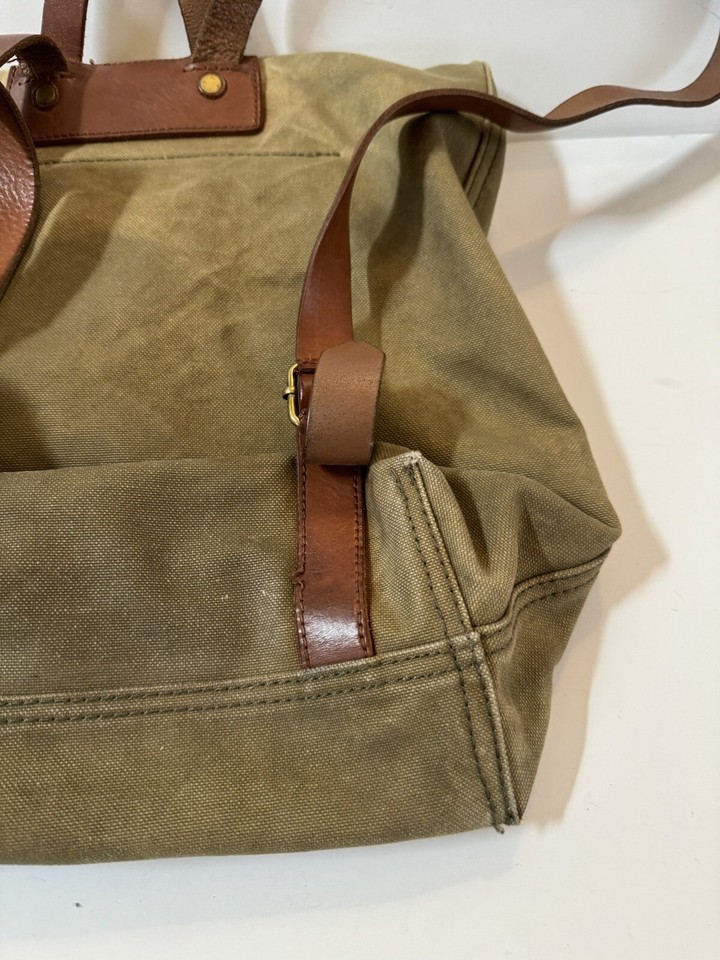 Madewell Fold over Backpack Canvas And Leather Trim, Olive Green! | eBay
