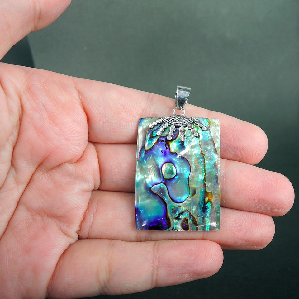 Natural Paua Abalone Shell 925 Sterling Silver Rectangle Pendant, PASP ...