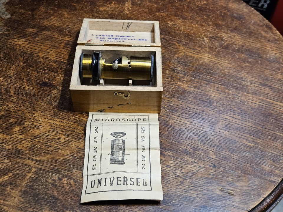 Antique Brass Field Microscope In Case With Slides And Paperwork | eBay UK