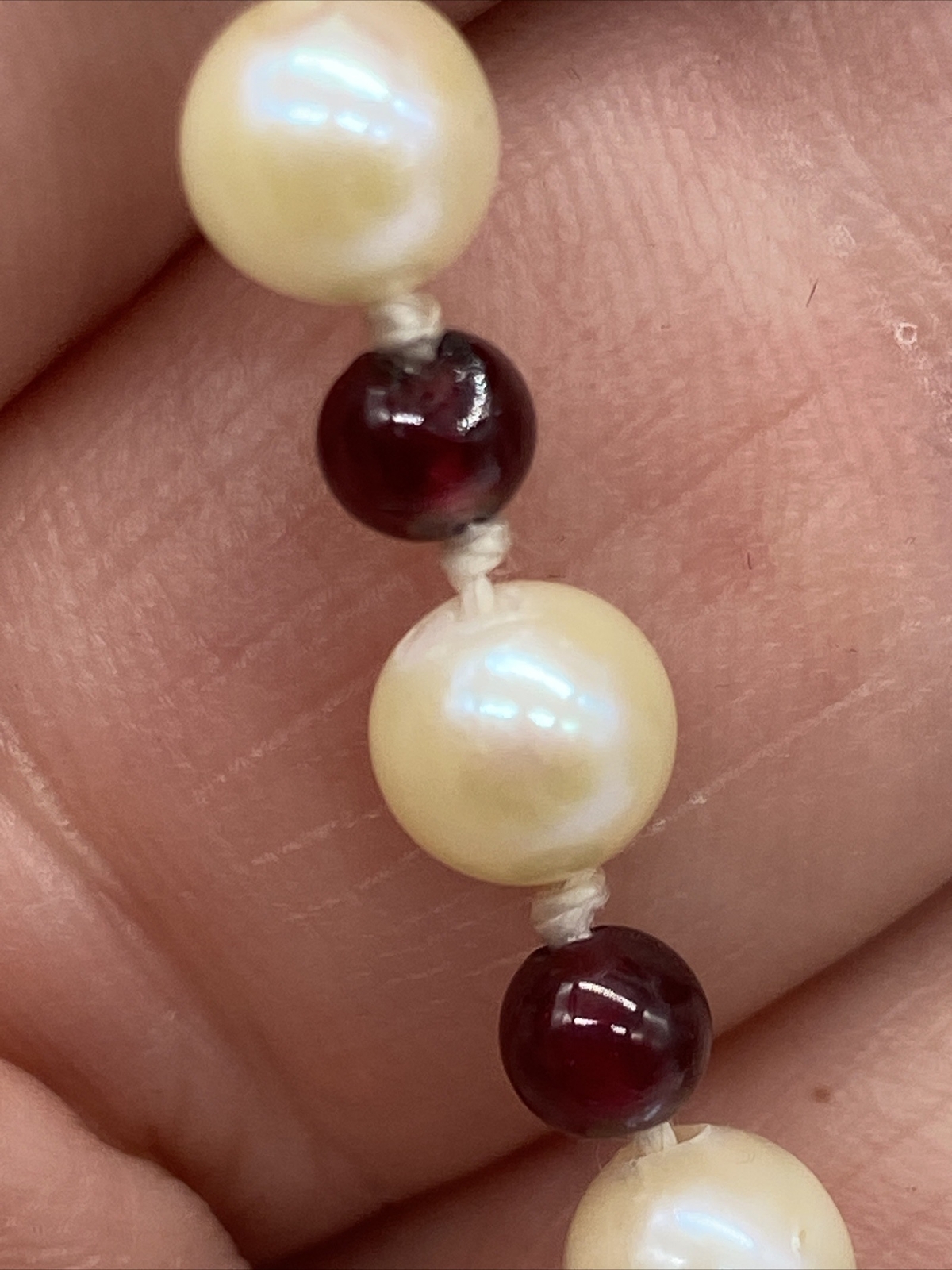 1920's White Cultured? Pearls-Red Glass-Knotted Gold … - Gem