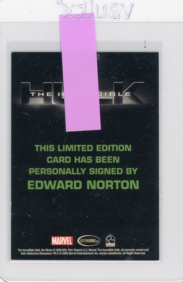 2008 RITTENHOUSE THE INCREDIBLE HULK EDWARD NORTON BRUCE BANNER AUTO ...