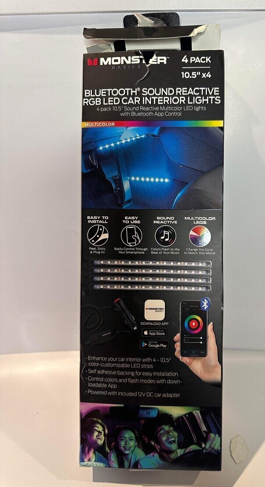 Bluetooth Sound-Reactive Multi-Color Car Interior Lights, 4-Pack of 10. ...