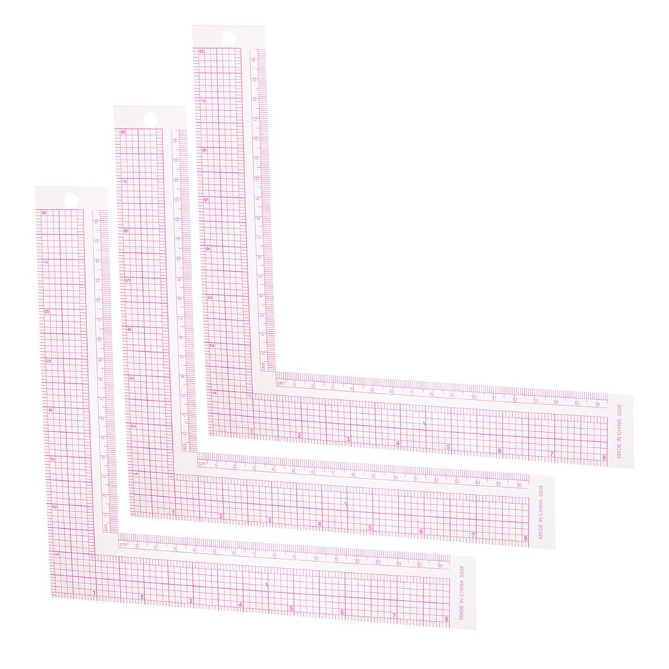3 Pcs L Shaped Tailor Ruler Set Clear Plastic Sewing Ruler For Garment ...