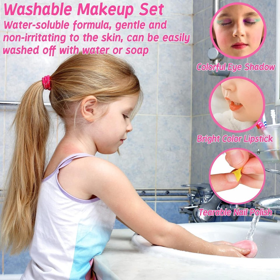Kids Makeup Sets for Girls, Washable Toddler Makeup Kit, Non Toxic ...