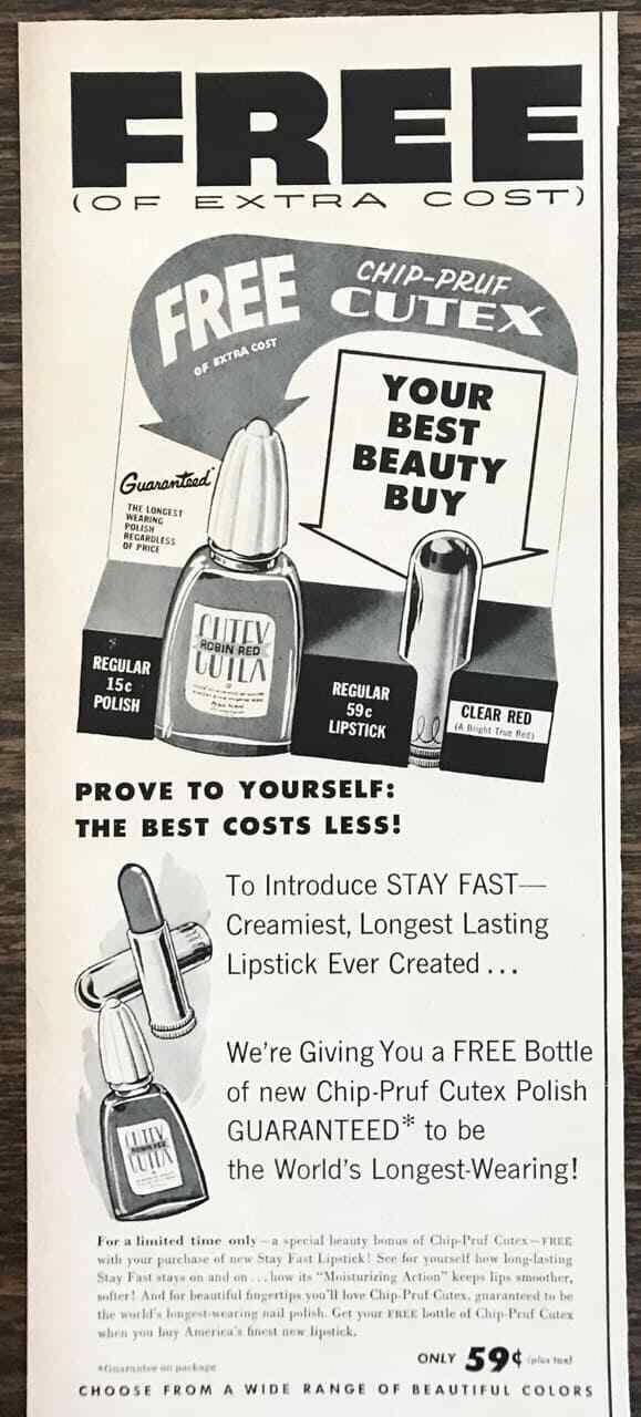 1953 PRINT AD Cutex Stay Fast Lipstick Chip-Pruf Nail Polish Best ...