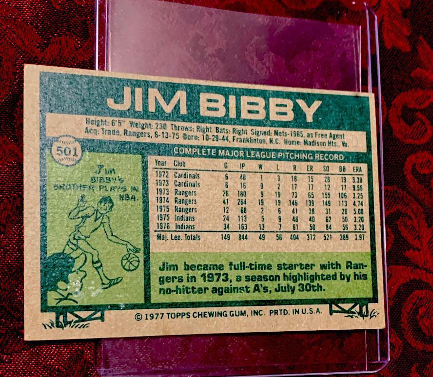 JIM BIBBY 1977 Topps Baseball Card # 501, Cleveland Indians | eBay