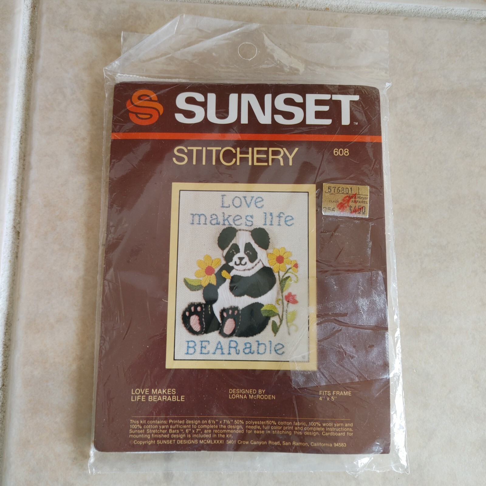 Vintage Sunset Stitchery Love Makes Life BEARable Stitchery Kit