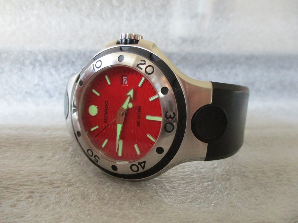 MOVADO RED DIAL "800" SERIES DIVERS WATCH STAINLESS STEEL LIMITED ...