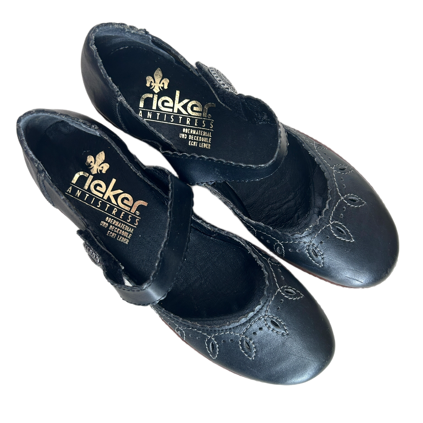 Rieker Comfort Shoes Euro 38 Black Leather Scalloped Edge Mary Jane ...
