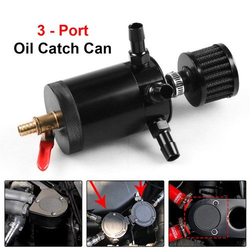 Racing Aluminum 3-Port Oil Catch Can Tank Reservoir Breather Filter ...
