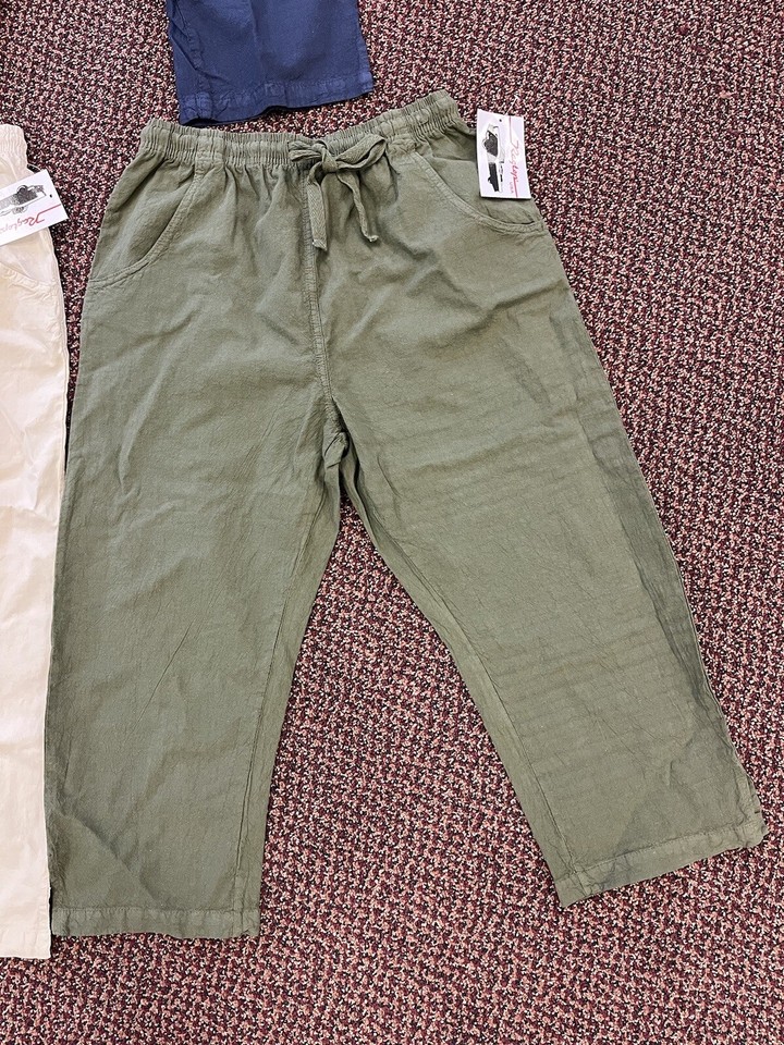 Ragtop USA 100% Cotton Pull On Capris White L,BEIGE L,BLUE L,GREEN M ...
