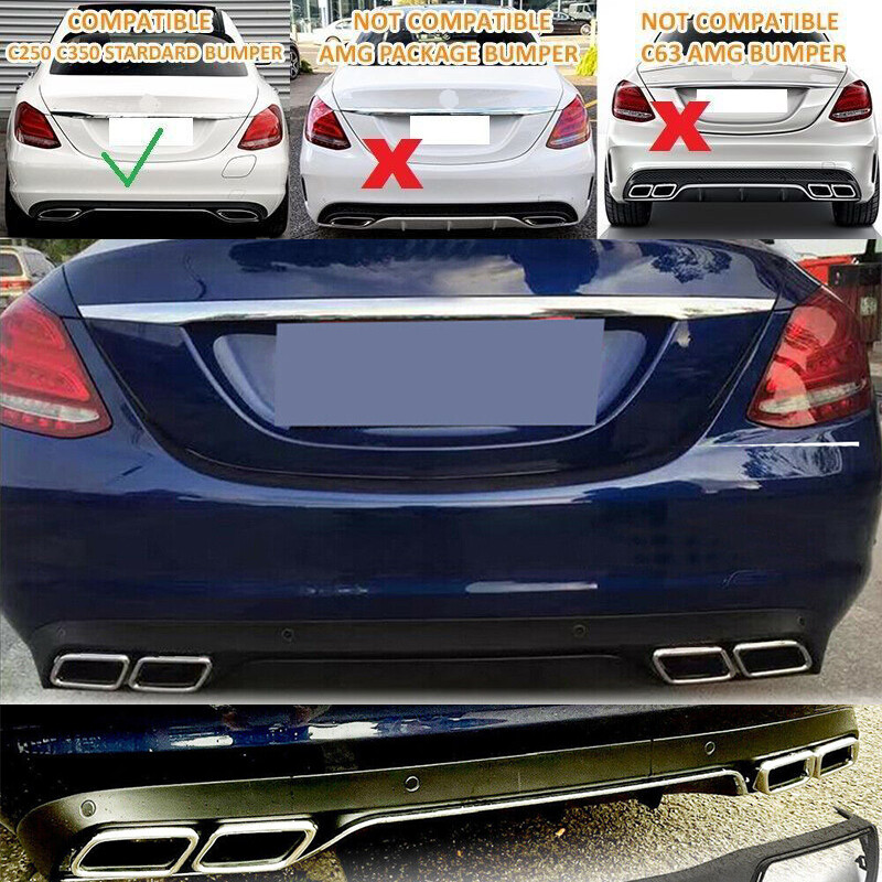 Rear Diffuser Lip With Exhaust Tips For Mercedes-Benz W205 C180 C300 ...